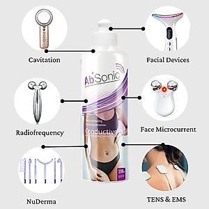 Absonic Conductive Gel - Cavitation Gel, Nuface Gel, Microcurrent Gel & Red Light Therapy for Face, Ultrasonic Gel, TENS Gel, EMS, Conductive Gel for Abs Stimulators - Paraben-Free, 2-pack