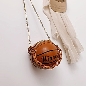 Obovoid Women's basketball bag Basketball-Shaped Crossbody Bag Handbag Girl Mini One-Shoulder PU Leather Round Handbag (Yellowish brown)