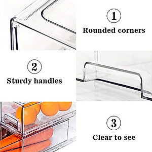MANO 2Pack Clear Fridge Drawers Pull Out Stackable Refrigerator Drawer Organizer Bins Pantry Storage Box Plastic Food Containers for Kitchen Bathroom Office Closet(Large)