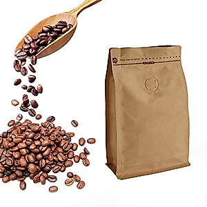 50 Pieces 8 Ounce Kraft Paper Stand Up Coffee Bag/Flat Bottom Pouch with Air Release Valve and Reusable Side Zipper. (50pcs, ½lb/8oz)