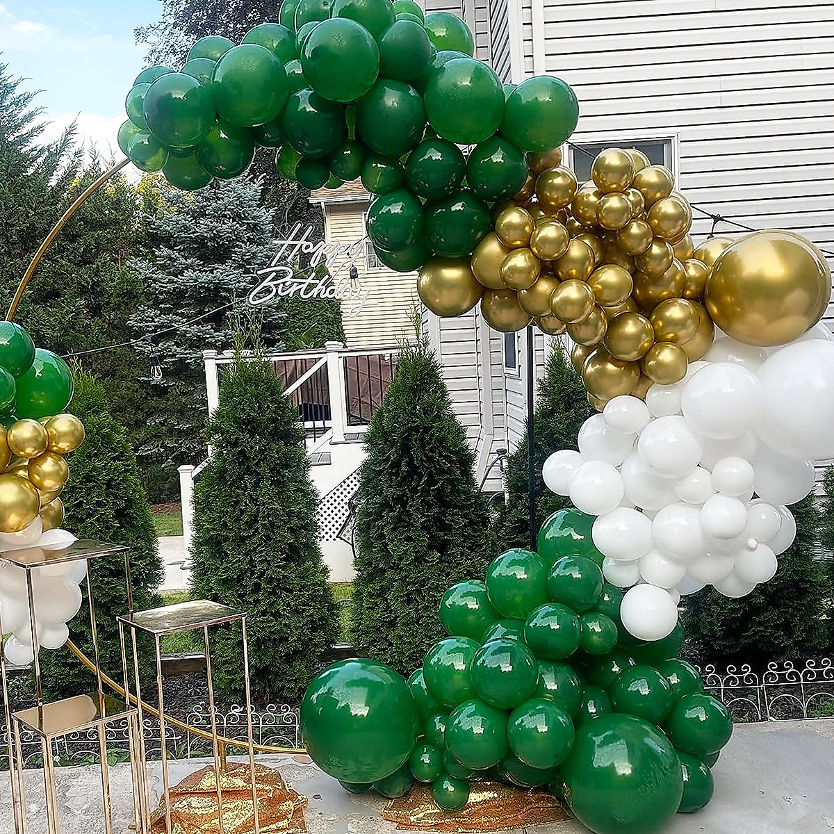 Dark Green White Balloon Garland Arch - 122PCS Dark Green Metallic Gold Balloons Green and Gold Balloons for Forest Birthday Green Gold Graduation Party Decorations