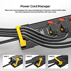 CRST 12 Outlets Heavy Duty Power Strip Surge Protector with Individual Switches, Metal Mountable Power Strip with Cord Manager, 9FT, 1020J, 15A/1875W (Black+Yellow) for Garage, Workshop, Shop, Home