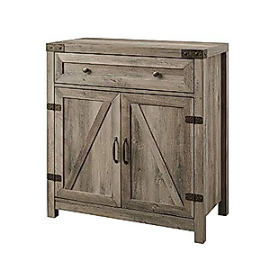 Walker Edison Cass Modern Farmhouse Double Barn Door Accent Cabinet, 30 Inch, Grey Wash
