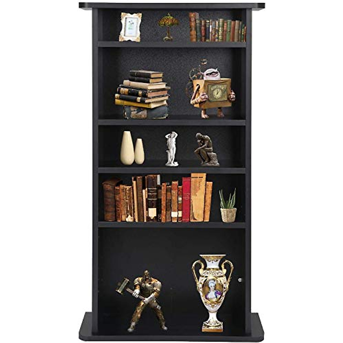 HomGarden 5-Tier Media Storage Cabinet Adjustable Bookcases DIY Multifunctional Shelf Display Rack Organizer Tower for CDs, Books, Video Games, Arts
