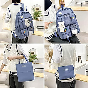 YGYCF Kawaii Backpack 5Pcs Set for Student with Cute Bear Accessories - School Bags for Teen Girls Back to School Supplies Essentials Aesthetic Bookbag, A Blue