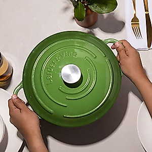 Larder & Vine Enameled Cast Iron Dutch Oven with Lid - Oversized Handles, Dome Lid, Dutch Oven for Sourdough Bread Making – 5.7QT/5.4L - (Okra)