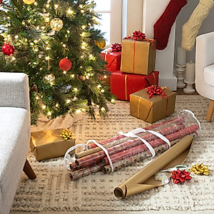 Simplify Clear Gift Wrap Storage Bag | Holds 30" Long Wrapping Paper Rolls | Clear | Zipper Closure | Easy Storage | Holiday Storage | Easy Carry Hangers