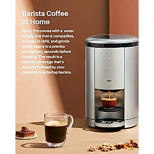 SPINN Espresso & Coffee Machine, Smart WiFi Automatic Coffee Maker, Cold Brew & Espresso Machine Combo with Programmable Centrifugal Brewing & Grinder, Water Supply Line Compatible, No Refills, Silver