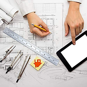 2 Pack Stainless Steel Ruler Machinist Engineer Ruler, Metric Ruler with Markings 1/8, 1/16, 1/32, 1/64 Inch for Engineering, School, Office, Architect, and Drawing (12 Inch, 6 Inch)