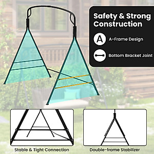 HAPPYGRILL Porch Swing Stand, Heavy Duty Metal Hanging Swing Frame with 2-Point/Single-Point Hanging, A-Frame Swing Stand for Indoor Outdoor Patio Backyard Fits for Most Swings