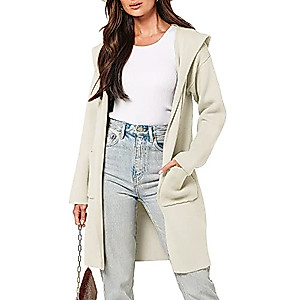 ANRABESS Cardigan for Women Open Front Long Sleeve Oversized Hooded Sweater Coat 2023 Fall and Winter Fashion Wool Coatigan Jackets Casual Knitted Clothes Outwear 957mibai-S White