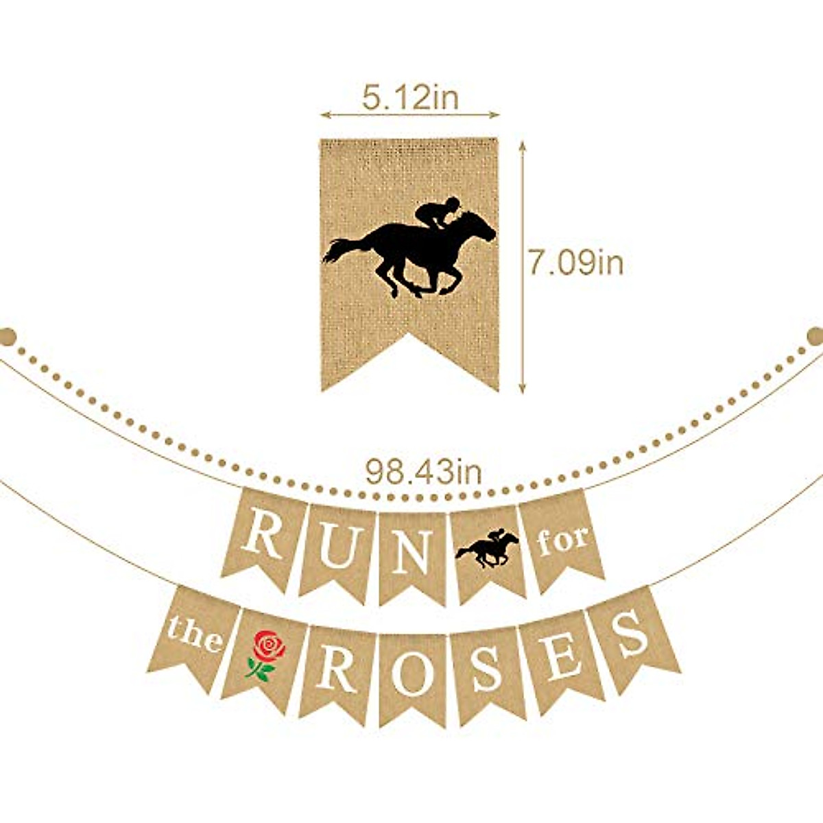 Pudodo Burlap Run for The Roses Banner Kentucky Derby Party Horse Race Fireplace Mantle Garland Decoration