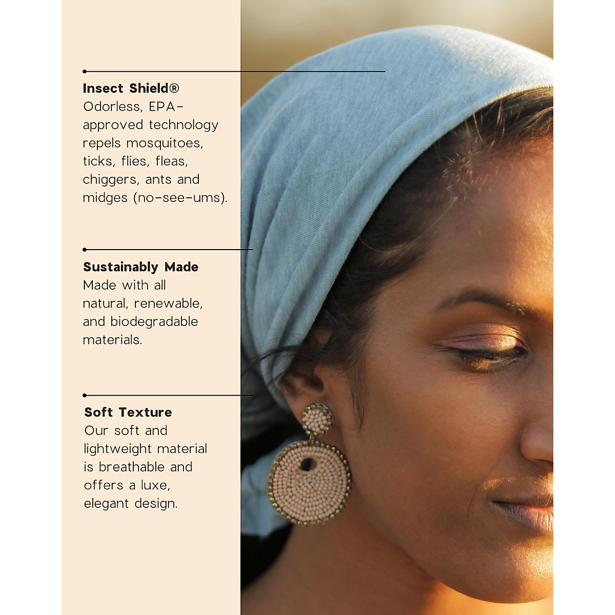 Pang Wangle Bug Repellent Bandana with Odorless Insect Shield® Technology, Eco-Friendly Recycled Cotton Made in The USA, Perfect for Gardening, Hiking, or Just Enjoying The Outdoors (Faded Denim)