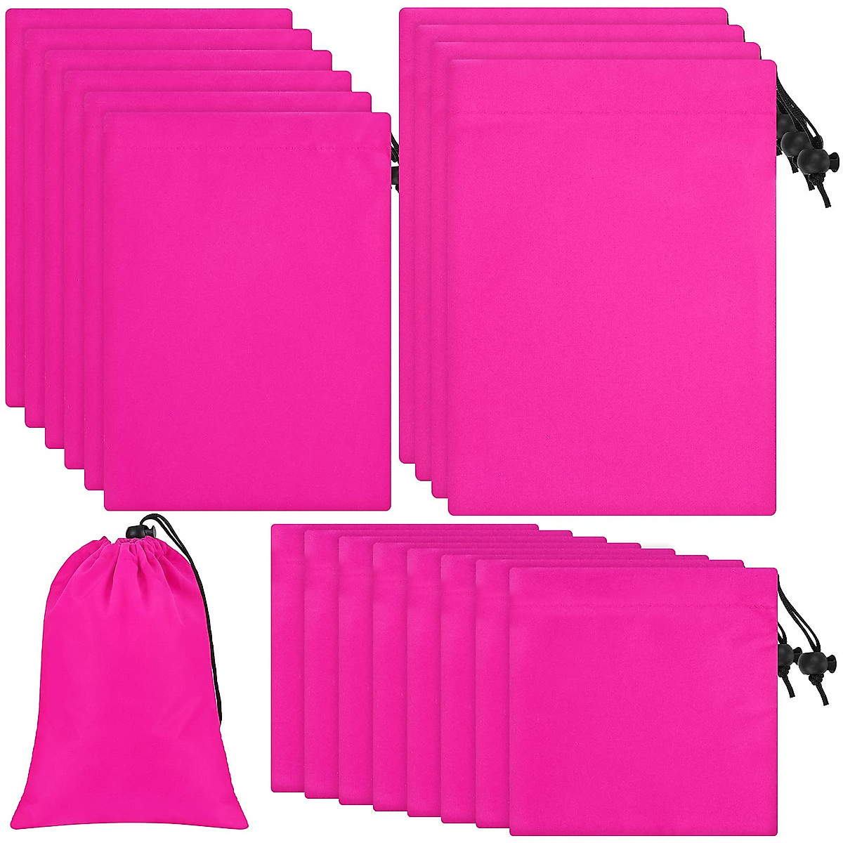 WILLBOND 18 Set of Toy Storage Adult Bags Foldable Toy Drawstring Bag Multi Purpose Toys Storage 3 Sizes Adjustable Ditty Bag Microfiber Pouch for Home Storage Travel, Hot Pink
