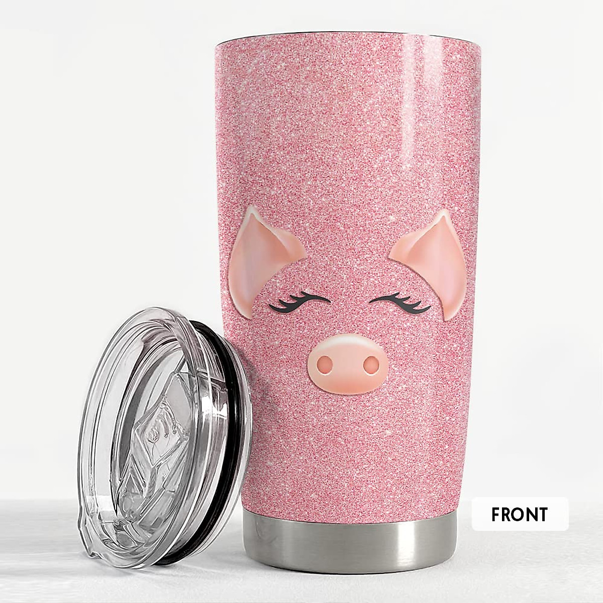 SANDJEST Pig Tumbler Glitter 20oz Tumblers with Lid Gift for Women Girl Daughter Sister Animal Lovers Christmas Birthday