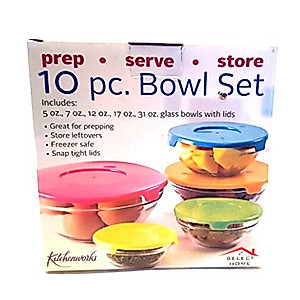 Kitchen Works Glass Storage Nesting Bowl Set with Lids