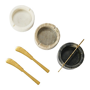 Creative Co-Op Marble Set Pinch Pot Bowls for Salt, Pepper, and Seasoning with 3 Metal Knives