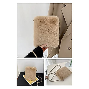 Ulisty Women Autumn Winter Small Plush Cellphone Bag Mini Fluffy Tote Bag Shoulder Bag Handbag Crossbody Bag brown