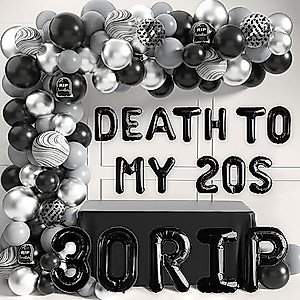 Death to My 20s Balloon Garland Arch 30th Birthday Party Decoration 122Pcs, Rip to My 20s Birthday Decoration with 30 RIP Foil and Latex Balloon Funeral for My Youth Party Supplies (30th-01)