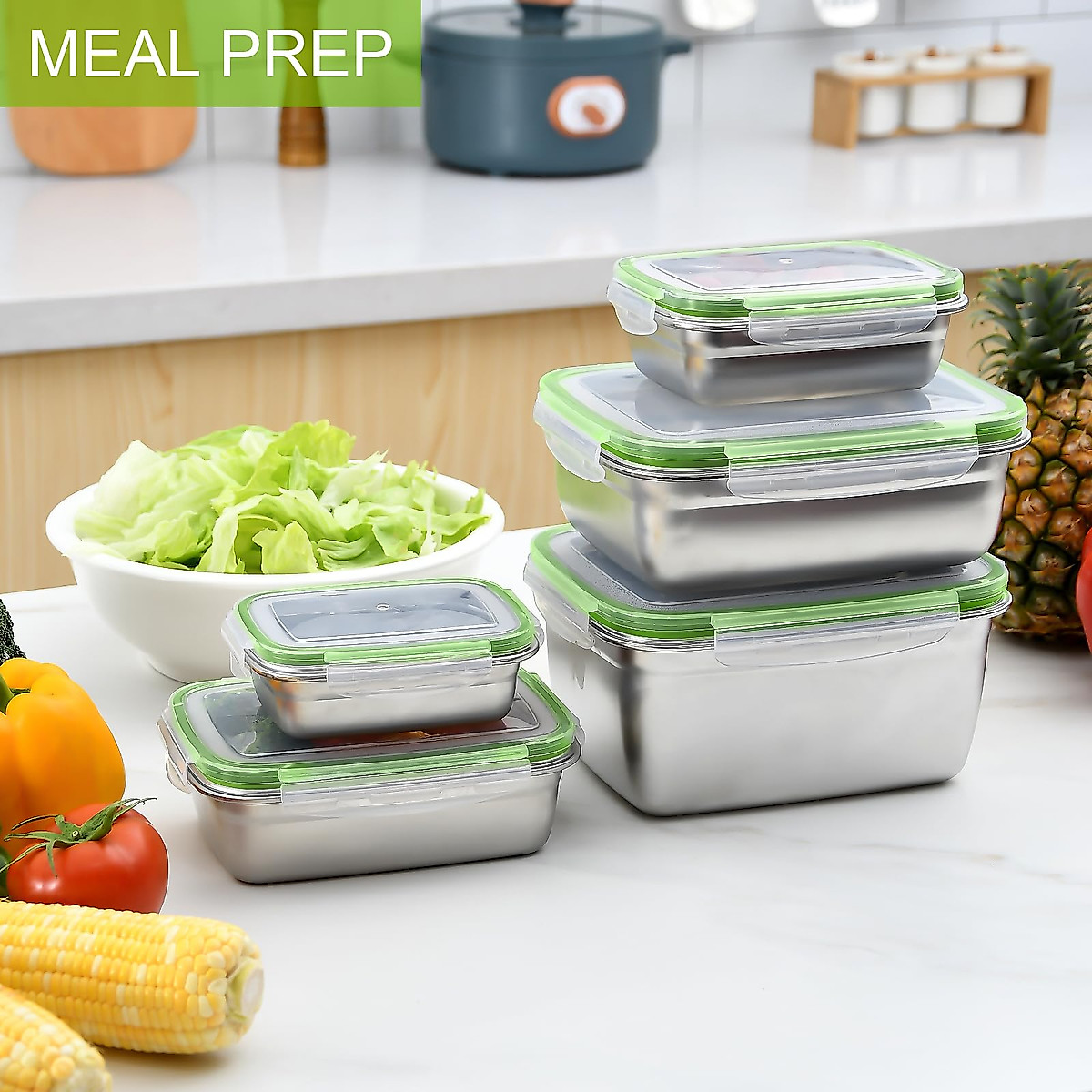 UPTRUST Stainless Stainless Steel Food Storage Containers | Leak Proof & Airtight Lids | Set of 5 Containers BPA Free that are Dishwasher & Freezer Safe, Green