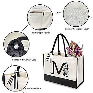 Aplata Canvas Tote Bag, Teacher Tote Bag with Inner Zipper Pouch, Monogram Tote Bags for Women, Flower Tote Bag, Bridal Shower Gift…
