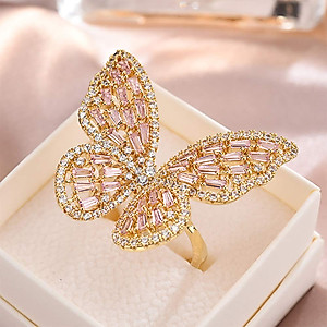 Cubic Zirconia Butterfly Ring Sparkling Crystal Bow-Knot Knuckle Ring Wedding Jewelry for Women