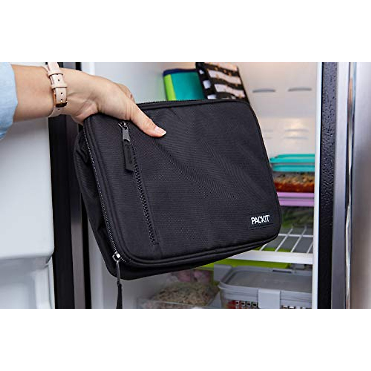 PackIt Freezable Classic Lunch Box, Black & Freezable Snack Bag, Black
