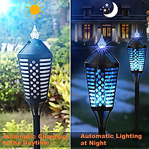 NefCase Solar Torch Lights with Flickering Flame, 40" Outdoor Waterproof Solar Flame Torch Lights, Auto On/Off Security Solar Tiki Torches for Yard Deck Garden Patio Decoration (4Pack, Blue)