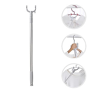 Homoyoyo Clothesline Outdoor Closet Hook Pole, Retractable 40 Adjustable Closet Pole Hook Telescopic Clothes Hook for Wardrobe, Clothesline, Hanger, Hanger Rod Metal Hangers