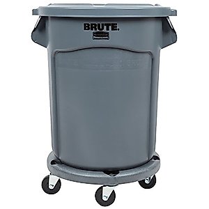 TableTop King Brute 20 Gallon Gray Trash Can, Lid, and Dolly Kit