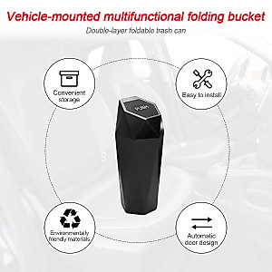 Car Trash Can with Lid, Mini Plastics Portable Auto Garbage Can, Small Leakproof Diamond Design Trash Dustbin, Waterproof Vehicle Rubbish Bins for Automotive Car, Home, Office, Kitchen (Black,1)
