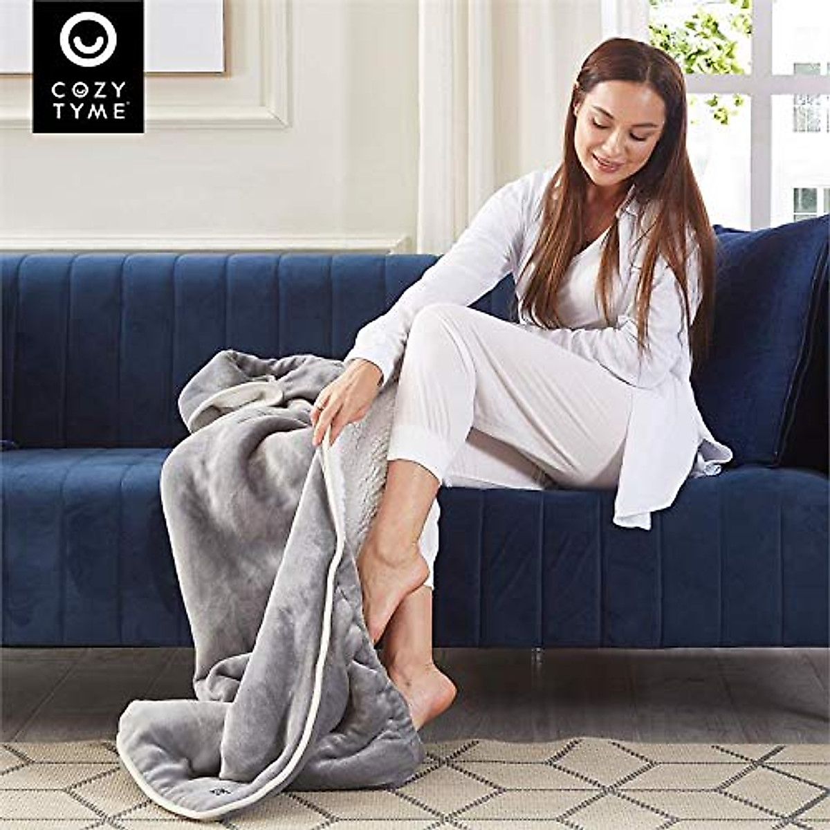 Mekhi Sherpa Polyester Throw Blanket with Feet Pocket Light Gray 28"x70"