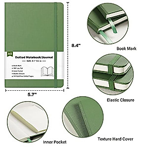 Dotted Notebook/Journal - Dot Grid Notebook, with 144 sheets, 8.4'' x 5.7'', 100 GSM Thick Paper, Elastic Closue, Inner Pocket, 2 Book Marks, Hard Cover, Great Cover Texture - Personal Organizer
