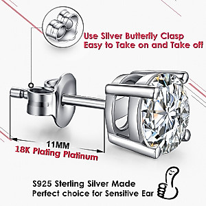 Silver CZ Studs Diamond Studs Sterling Silver Round Cut Cubic Zirconia Earrings Cubic Zirconium Earrings Cubic Zirconia Studs 8mm Diamond Earring Studs CZ Earring Studs for Women