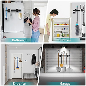AIYOTAR Magnetic Mop Broom Holder, Strong Non Slip Magnetic Broom Mop Hanger, Heavy Duty Magnetic Hooks For Hanging Shovel Rake Tools, Wall Mounted Utility Storage Magnet Rack (4 Rack)