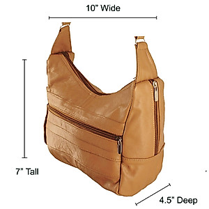 Women's Leather Medium Cross Body Purse Shoulder Ladies Handbag with Many Pockets(Light Brown)
