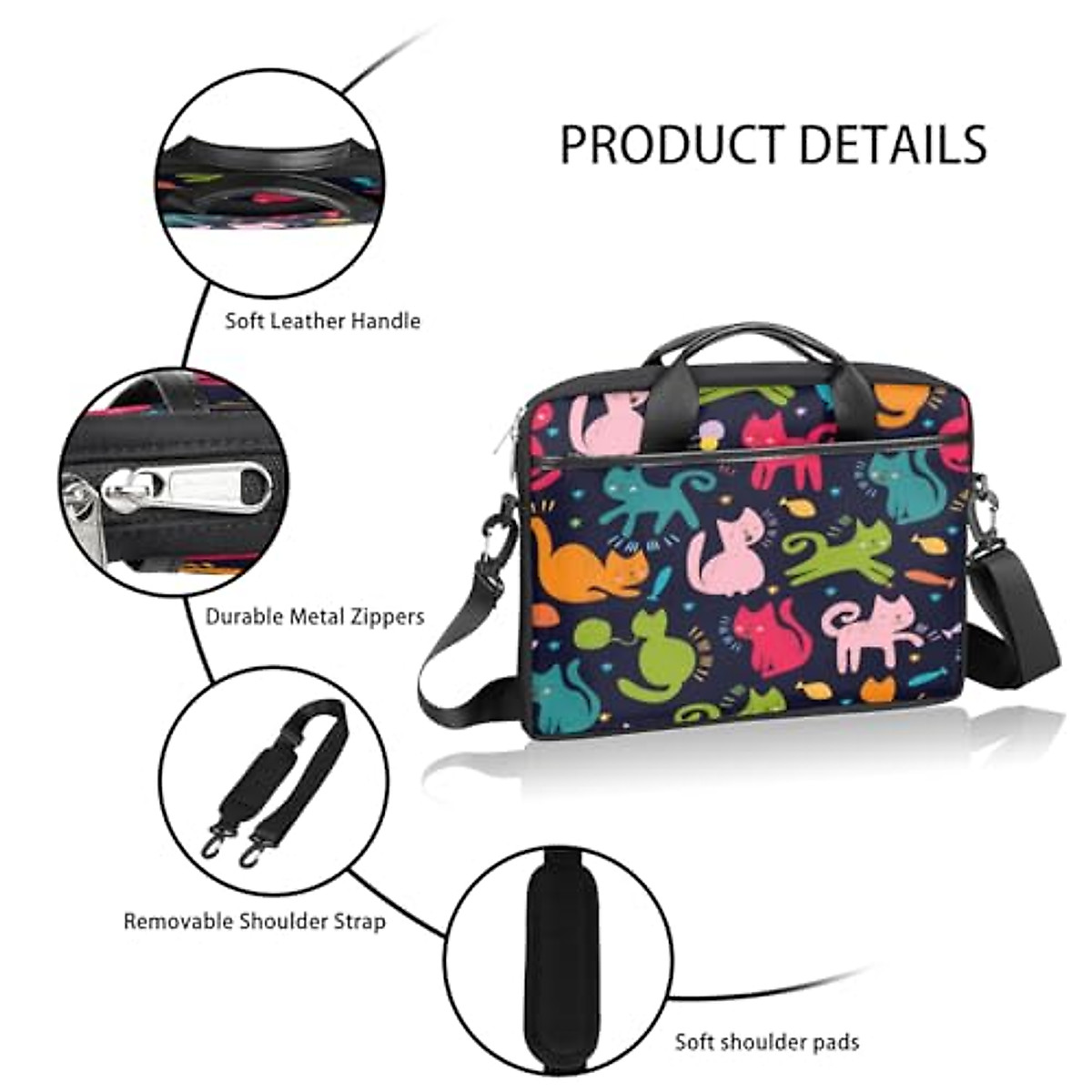 Warm Cats Laptop Computer Bag Waterproof Shoulder Messenger Bag 13-15 inch Durable Laptop Tote Bag with Shoulder Strap Handle Lightweight Crossbody Briefcase