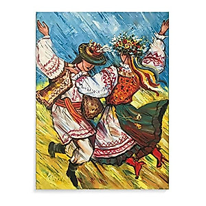 Ukrainian Folk Art Painting Ukrainian Wall Art Dancing Couple Oil Painting Ukrainian Flag Painting Wall Art Paintings Canvas Wall Decor Home Decor Living Room Decor Aesthetic 12x16inch(30x40cm) Unfr