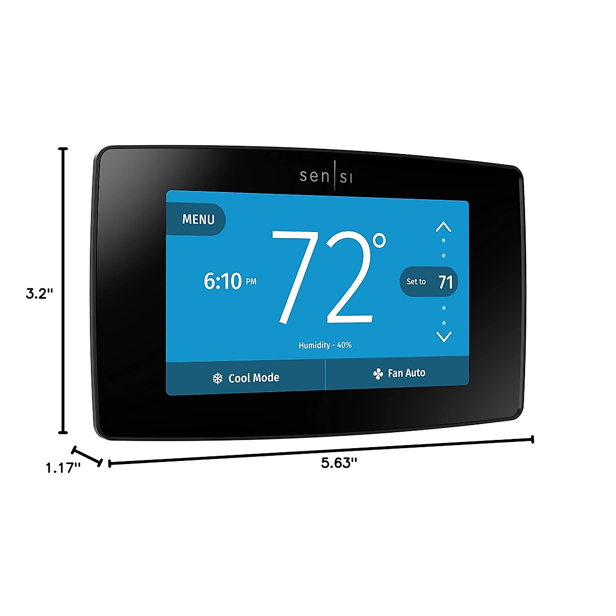 Sensi Touch Smart Thermostat by Emerson with Touchscreen Color Display, Programmable, Wi-Fi, Mobile App, Easy DIY, Data Privacy, Works with Alexa, Energy Star Certified, ST75 - Black, C-Wire Required