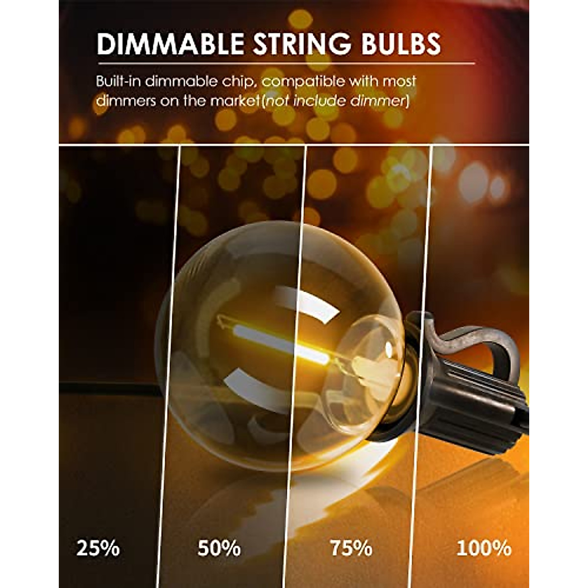 Outdoor String Lights, 150Ft G40 Globe LED Outdoor Lights for Patio with 52 Shatterproof Bulbs(2 Spare), String Lights for Outside, Cafe, Porch, Backyard, Market