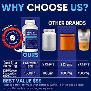 Vetrinex Labs Joint Support Supplement for Large Dogs - Hip and Joint Chewable Tablets for Large Breed Dogs with Glucosamine, Chondroitin, and MSM, Beef Flavor, 120 Tablets
