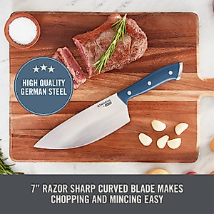 DASH Zakarian 7" German Steel Rocking Chef Knife with Sheath, Perfect for Vegtables, Grey