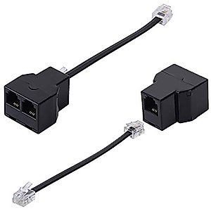 Phone Line Splitter,SHONCO Telephone Splitter, Phone Adapter Cable, with RJ11 6P4C Plugs, Suitable for Telephone, Fax Machine, 2 Pack Black
