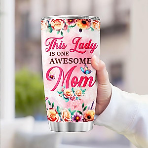 JENOIS Lady Mom Butterfly, Mothers Funny Coffee Floral Day Flower Handle Tumblers Mama Cups Mother For Women Insulated, Tumbler 20 Oz With Lid And Straw, Mom Gifts