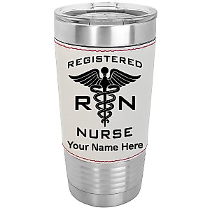 LaserGram 20oz Vacuum Insulated Tumbler Mug, RN Registered Nurse, Personalized Engraving Included (Faux Leather, Baseball Style)