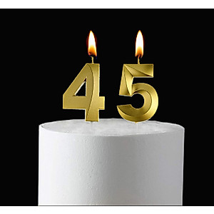 Gold 45 & 54 Birthday Candles, 45th & 54th Cake Toppers for Birthday Party Decorations, 45 Cake Candles for Men or Women