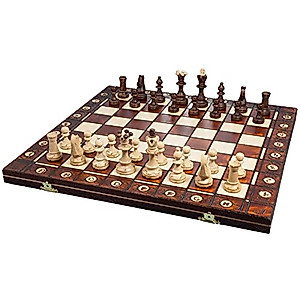 Handmade European Wooden Chess Set with 16 Inch Board and Hand Carved Chess Pieces