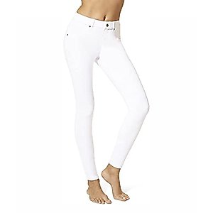 HUE Jeggings & Tunic-Essential Denim Stretchy Jeans for Women-V Neck Legging Tee, White, Medium