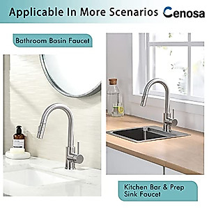 CENOSA Modern Bar Sink Faucet for Kitchen Sink Single Handle with Pull Out Sprayer Hot and Cold Prep Sink Faucet Brushed Nickel