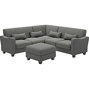 Belffin Reversible L Shaped Couch Small Convertible Sectional Sofa Couch L-Shaped Sofa with Storage Ottoman 4 Seat Sofas for Living Room Furniture Light Grey